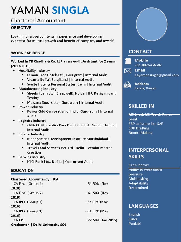 Resume - CA Yaman Singla - Photo | PDF | Business | Accounting