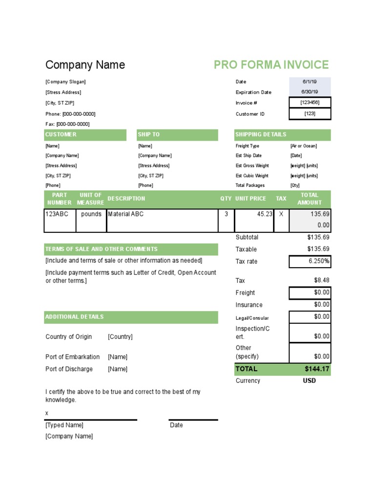Proforma Invoice Template Docs | PDF | Pro Forma | Payments