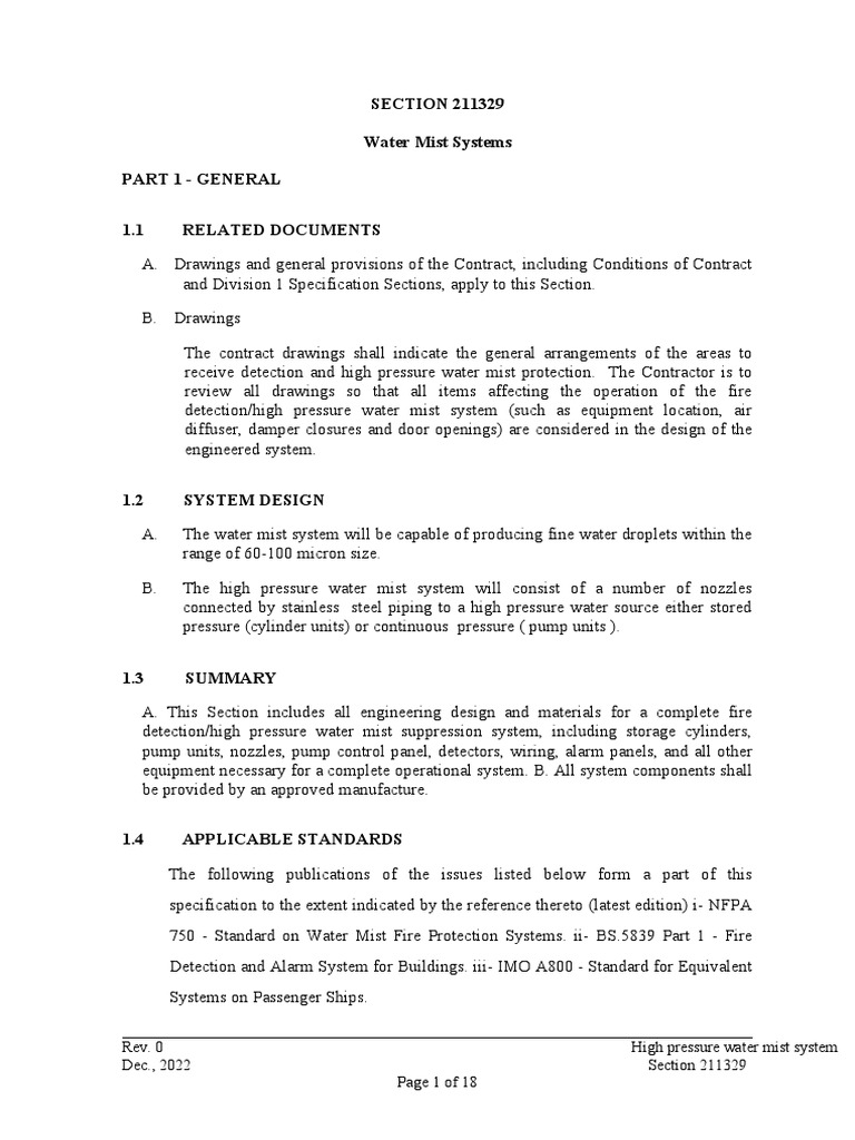 Fire Protection Water Mist System | PDF | Pipe (Fluid Conveyance) | Pump