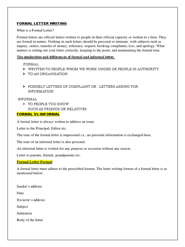 Formal Letter Writing Notes | PDF | Communication | Human Communication