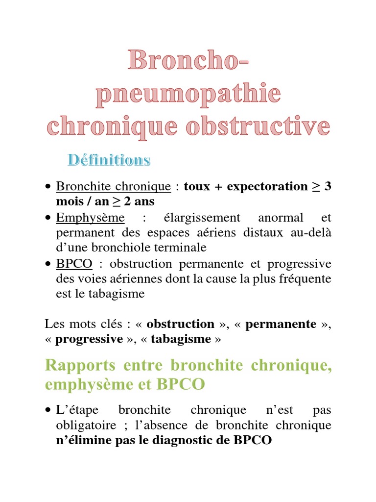 BPCO : Symptômes, Causes et Traitements | PDF | Bronchopneumopathie ...