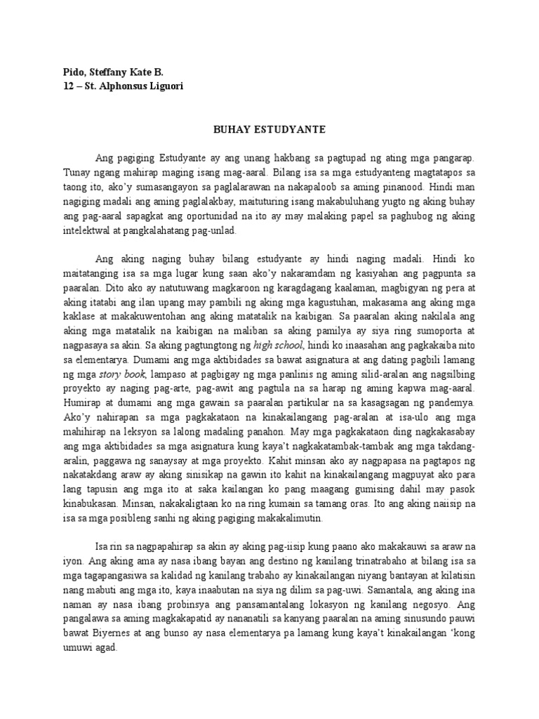 Repleksyon Buhay Student Kate | PDF