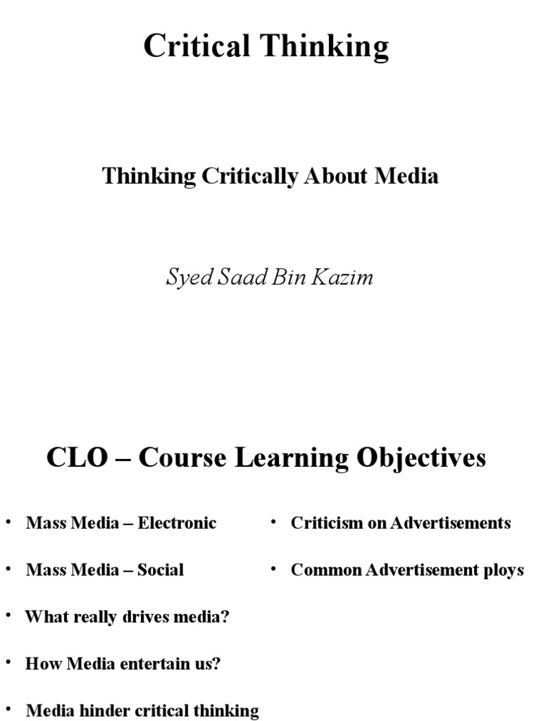 Lecture 7 - Thinking Critically About Media | PDF