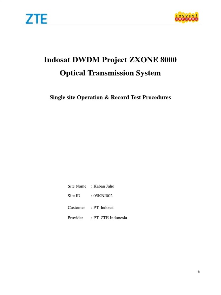 Indosat DWDM Project ZXONE 8000 Test Procedures | PDF | Power Supply ...