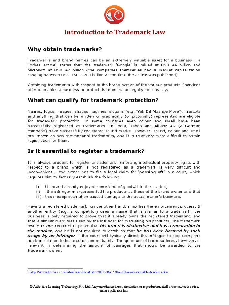 Introduction To Trademark Law 1573639273 | PDF | Trademark | Brand