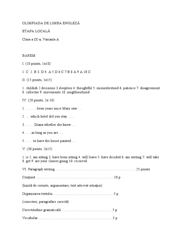 Clasa A 9 A Varianta A Barem | PDF