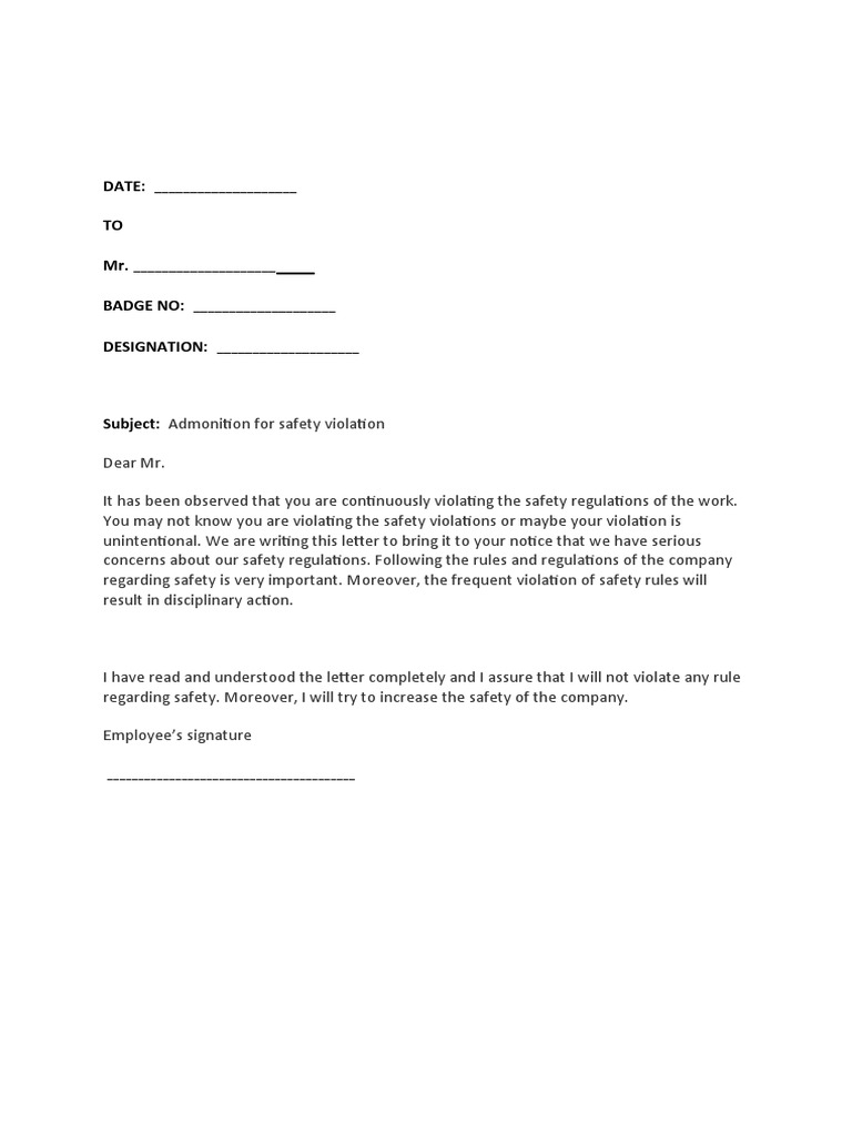 Safety Warning Letter Format | PDF