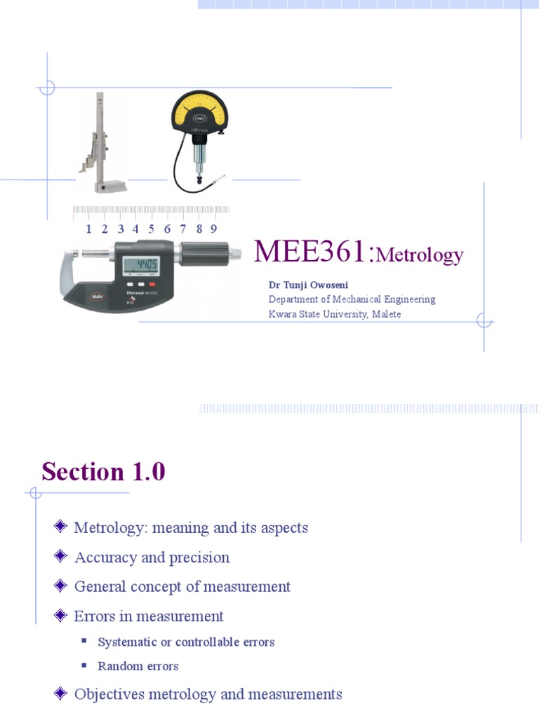 MEE 361 - Metrology | Download Free PDF | Observational Error | Accuracy And Precision