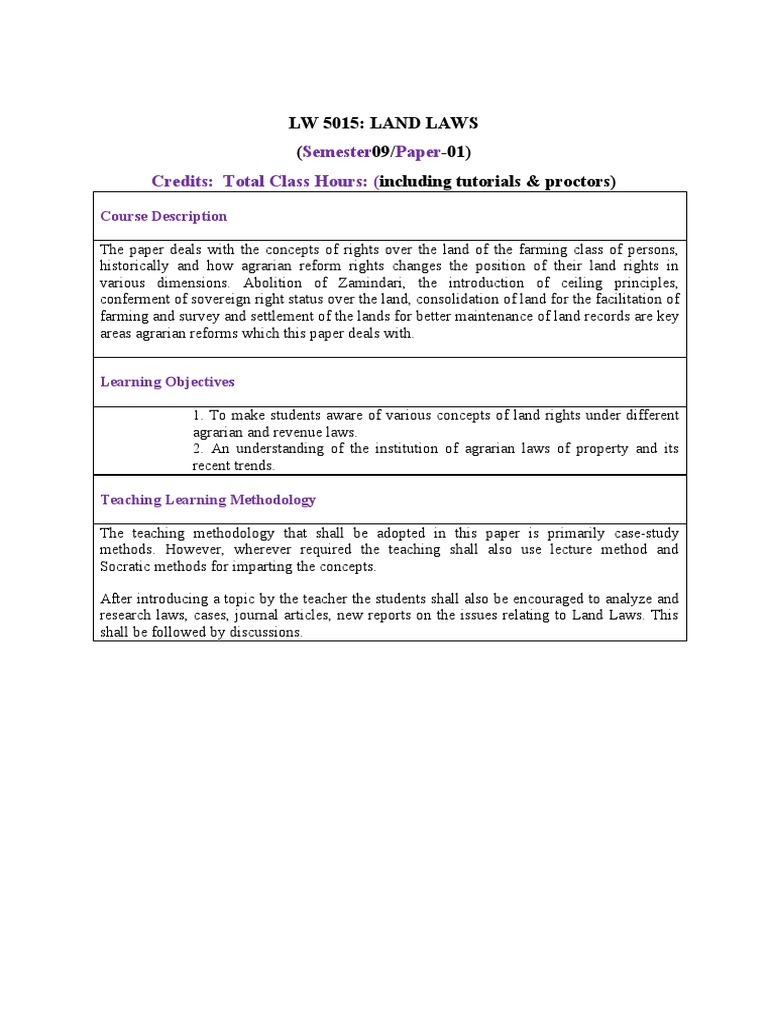 LAND LAWS LW 5015 9TH SEM (General Papers) | PDF | Surveying | Property