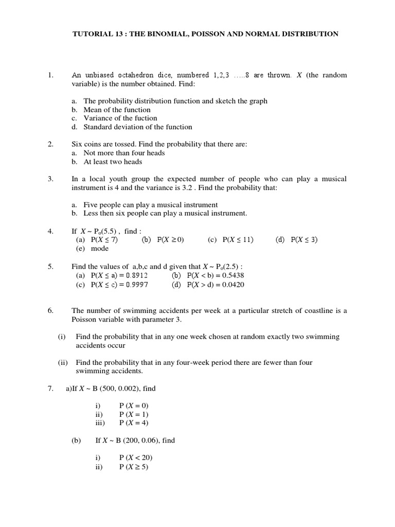 Tutorial 13 | PDF | Probability Distribution | Teaching Mathematics