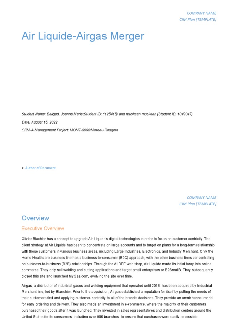 Air Liquide-Airgas Merger CJM Plan | PDF | Customer Relationship Management | Financial Markets