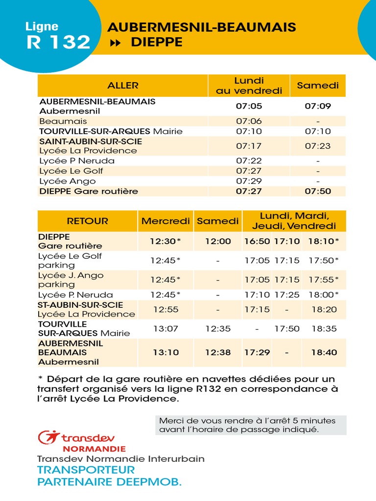 Ligne r132 Aubermesnil Beaumais Dieppe | PDF