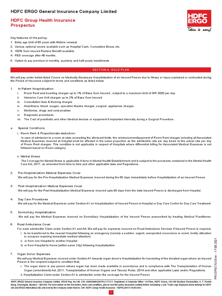 HDFC Group Health Insurance Prospectus | PDF | Insurance | Organ Donation