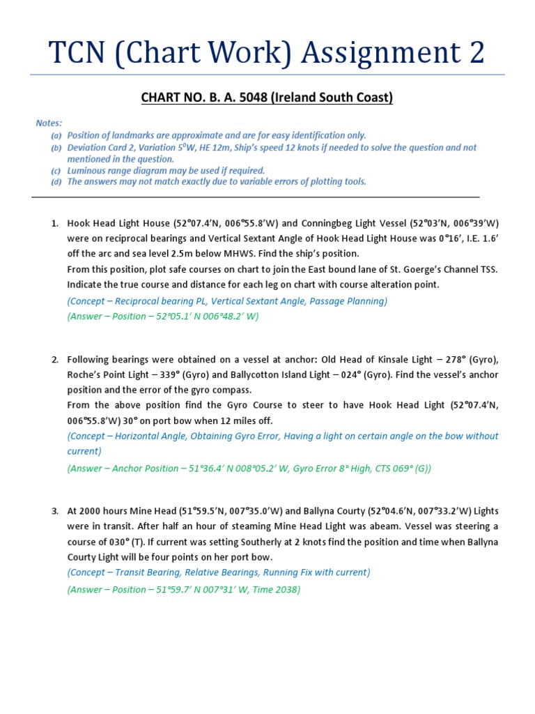 Chart Work - Assignment 2 | PDF | Angle | Navigation