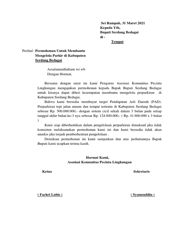 Contoh Surat Permohonan Parkir | PDF