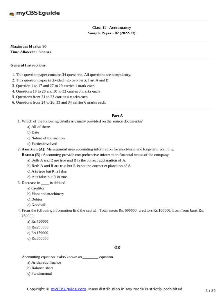 Accountancy Class 11 Most Important Sample Paper 2023-2024 | PDF ...