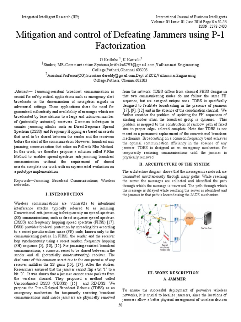 Mitigation and Control of Defeating Jammers Using P-1 Factorization | Download Free PDF ...