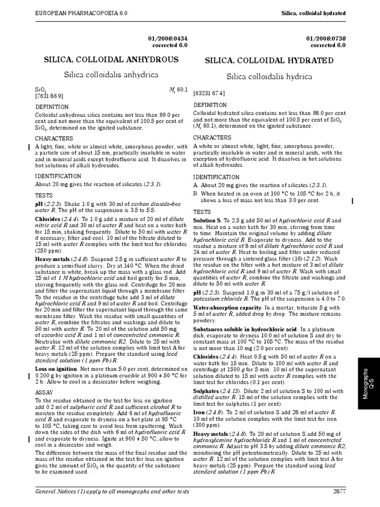 Colloidal Silica Monographs Overview | PDF | Silicon Dioxide | Water