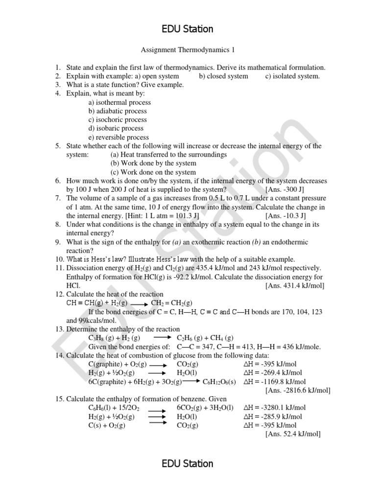 Assignment Thermodynamics 1 | PDF | Enthalpy | Mechanics