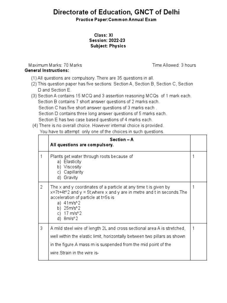 11 Physics Practice Paper | Download Free PDF | Rotation Around A Fixed Axis | Acceleration