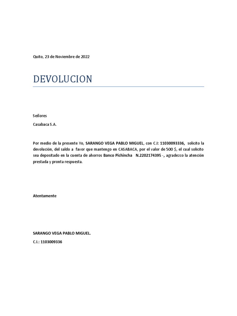 Formato Devolucion-1 | PDF