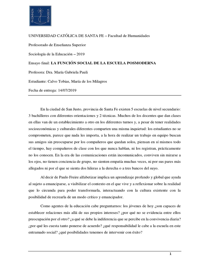 La Función Social de La Escuela Posmoderna | PDF | Conocimiento | Sociedad