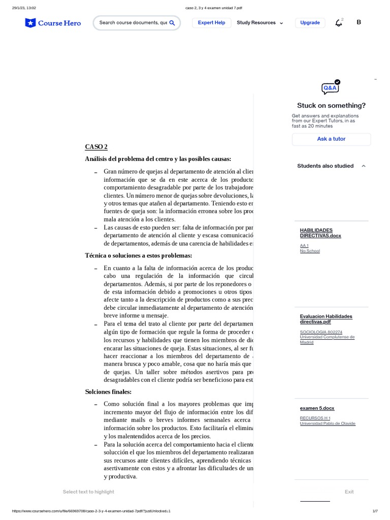Caso 2, 3 y 4 Examen Unidad 7 | PDF | Conceptos psicologicos | Cognición