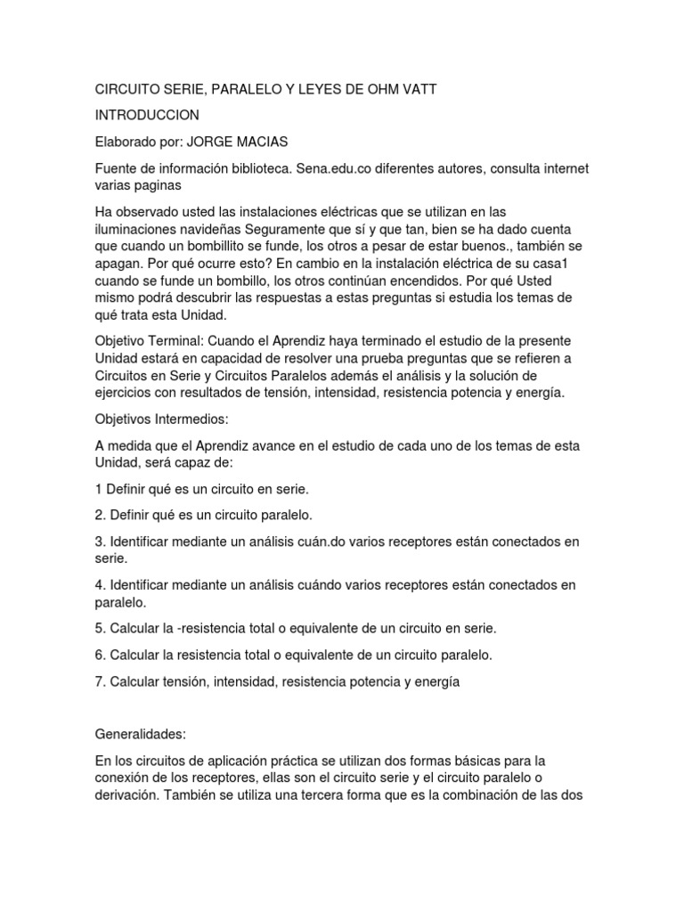 Circuitos Eléctricos: Serie y Paralelo | PDF | Corriente eléctrica ...