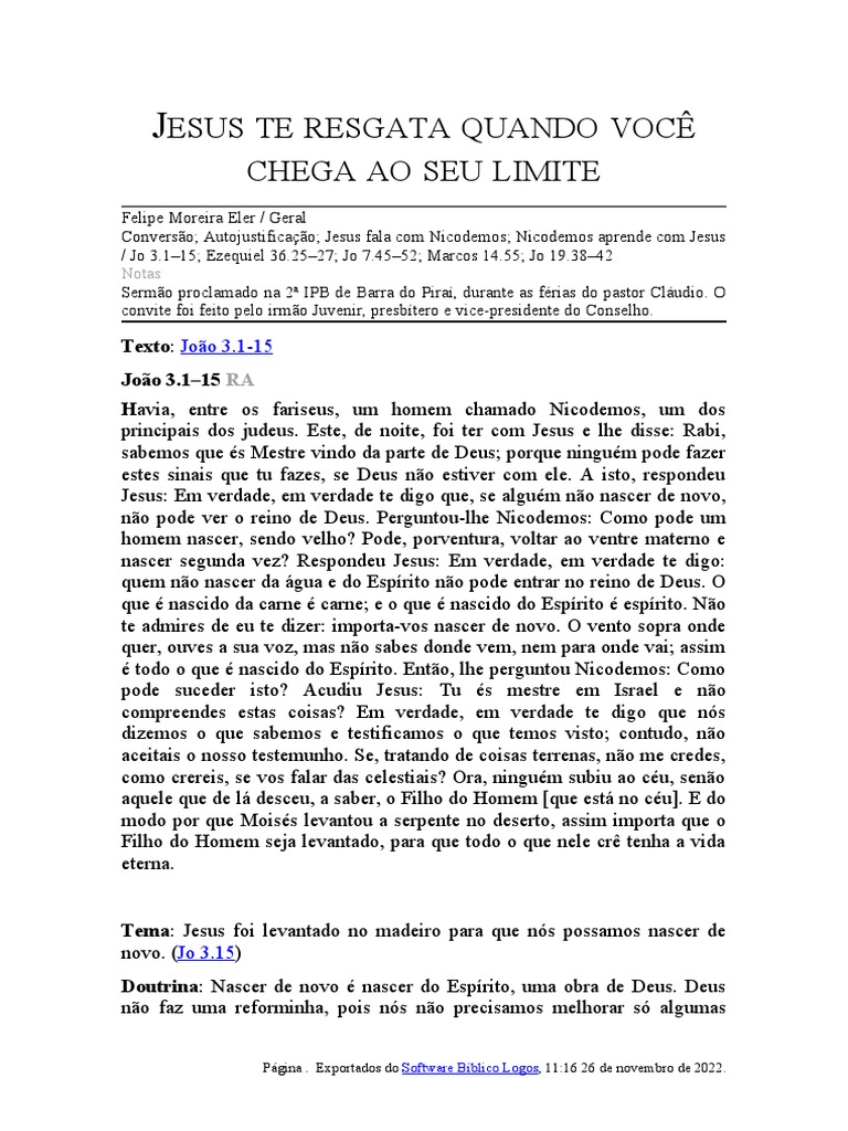 Jesus Te Resgata Quando Você Chega Ao Seu Limite (Esquema) | PDF | Jesus | O Reino de Deus