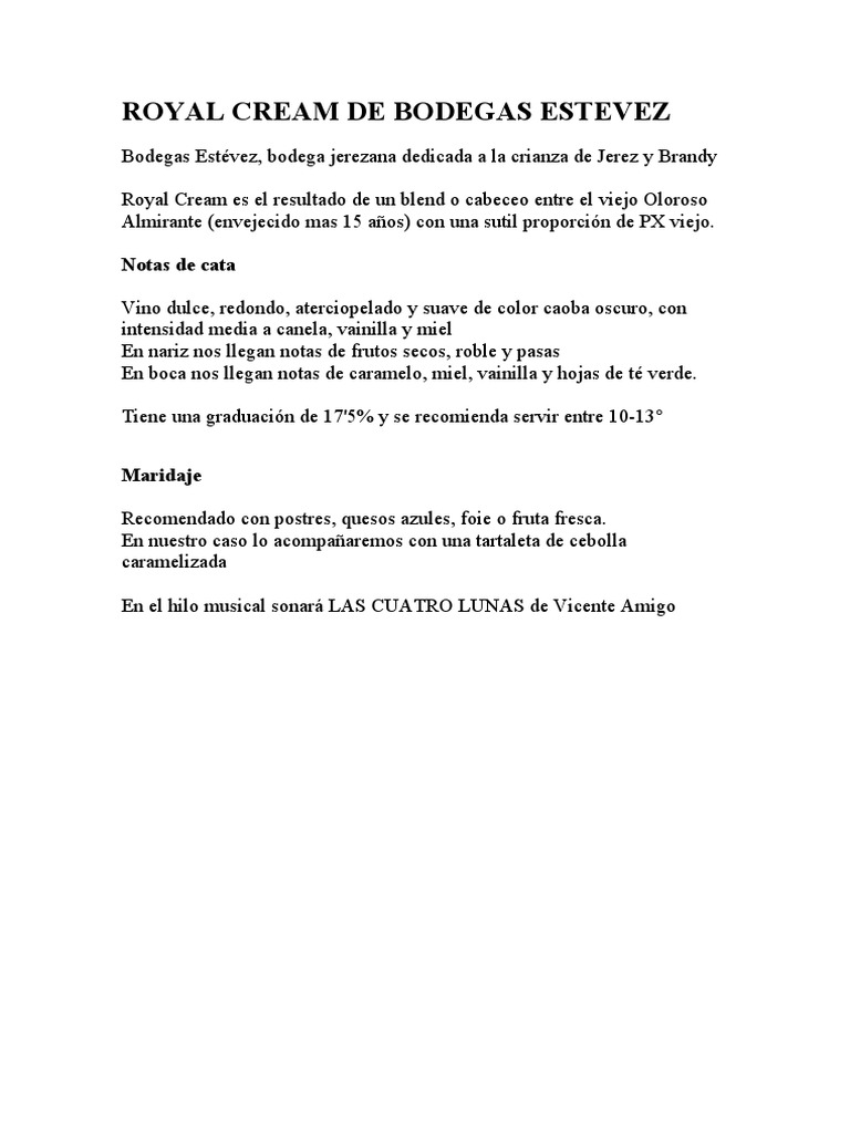 Ficha Cata Royal Cream | PDF