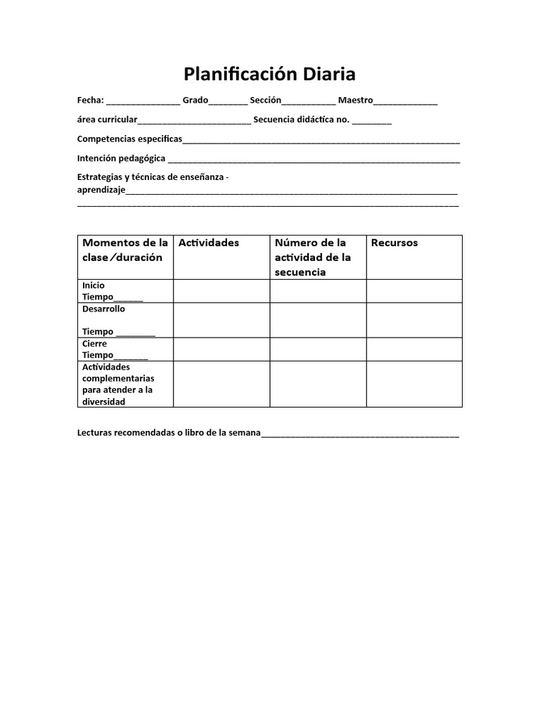 Planificacion Diaria Nueva | PDF