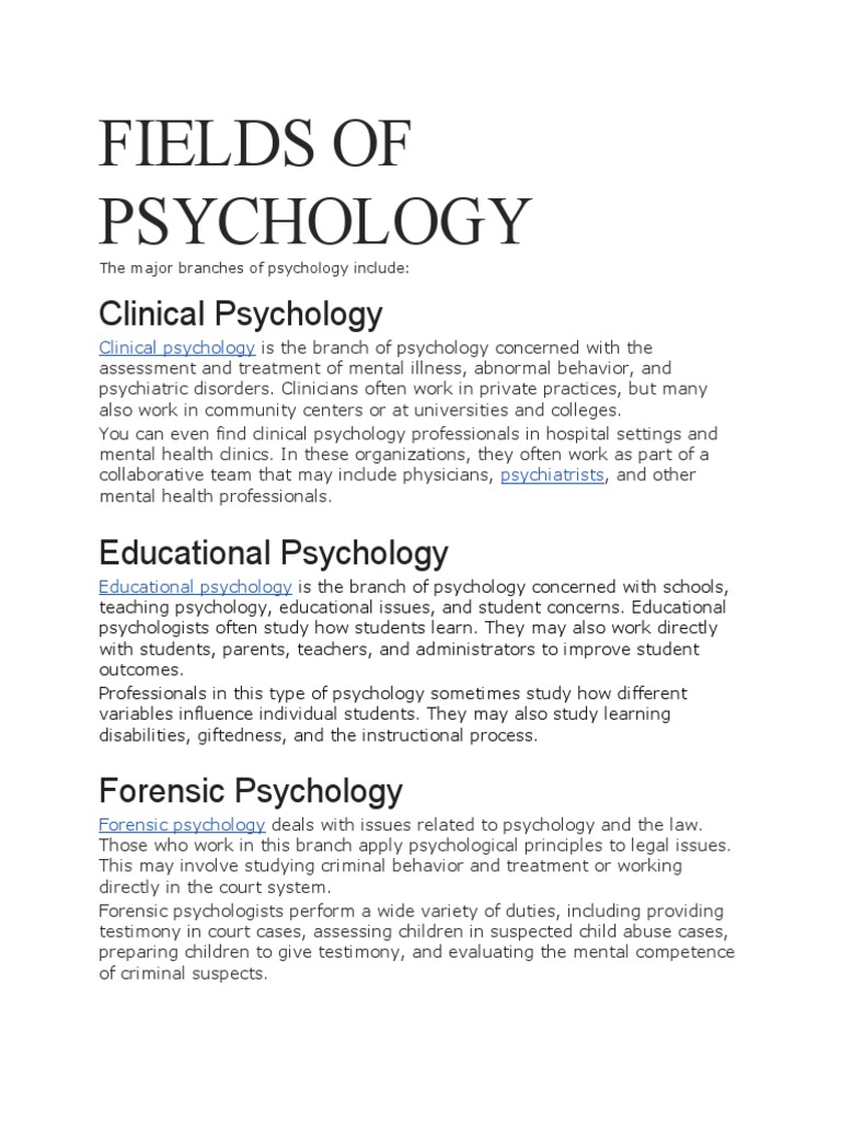 FIELDS OF PSYCHOLOGY | PDF | Psychology | Behavioral Neuroscience