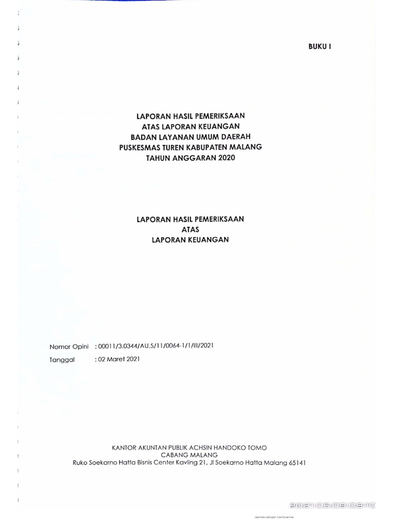 Puskesmas Turen - Laporan Keuangan 2020 Audit Kap | PDF