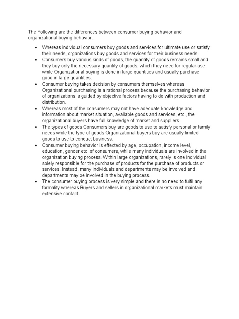 Consumer And Organisational Buying Differences Pdf