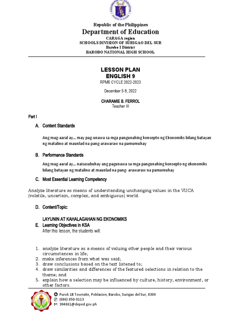 Lesson Plan AP 9 Q1 WEEK 2 | PDF | Cognition | Learning