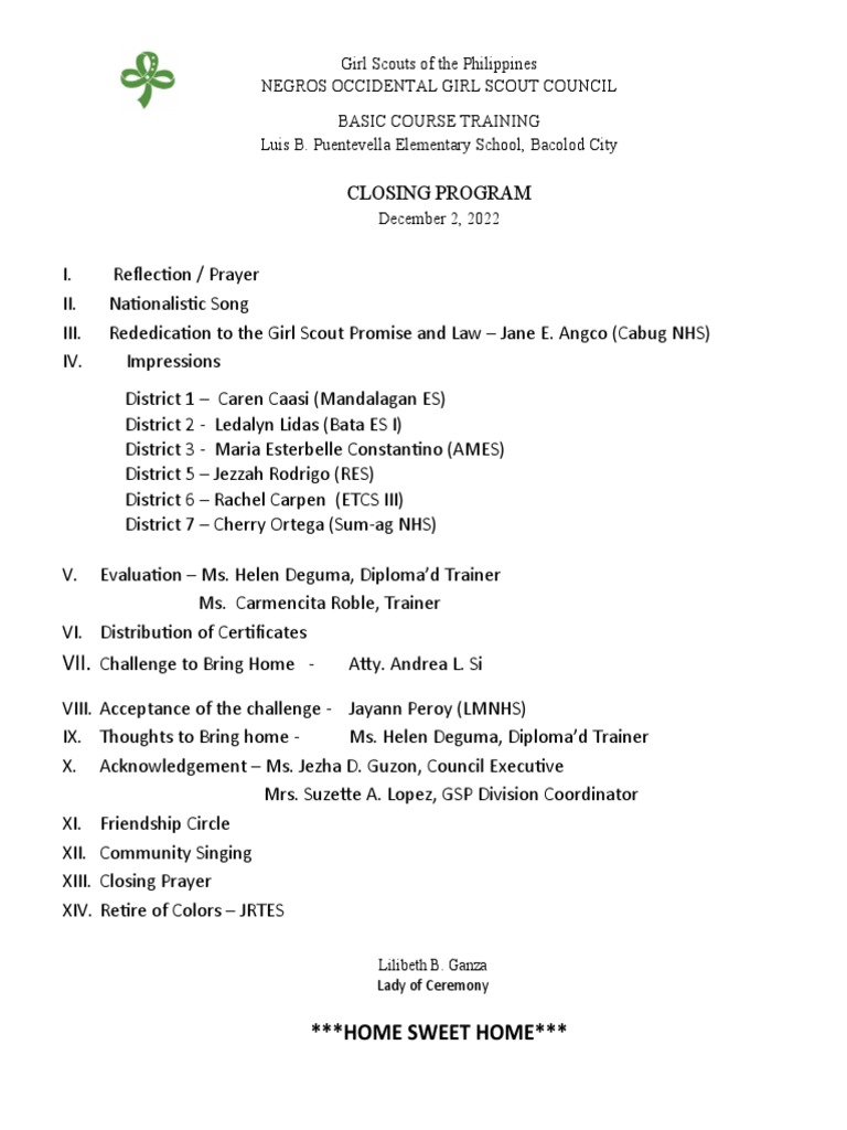 Girl Scouts of The Philippines cLOSING pROGRAM | PDF