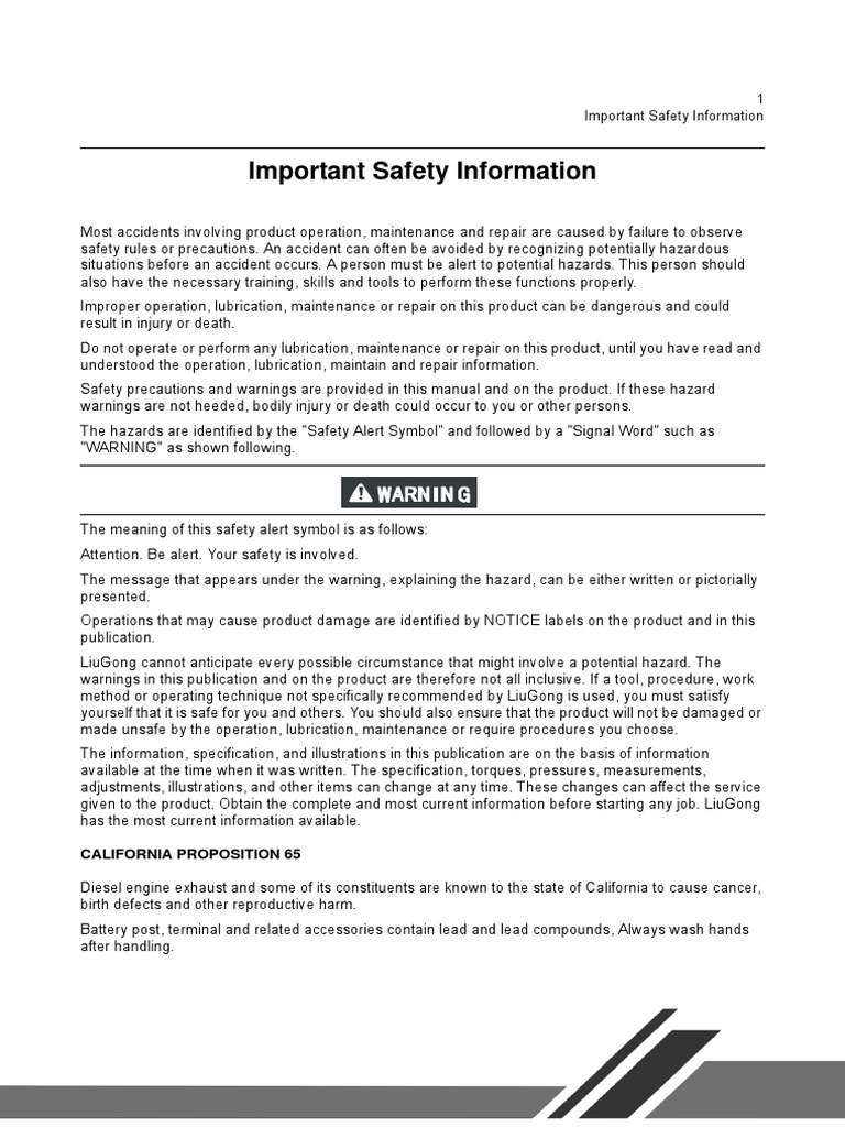LiuGong 856 Wheel Loader Safety Manual | PDF | Personal Protective ...