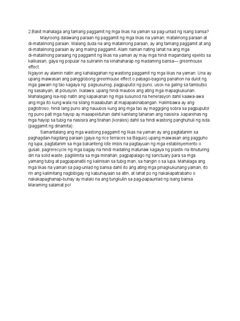 2.bakit Mahalaga Ang Tamang Paggamit NG Mga Likas Na Yaman Sa Pag-Unlad ...