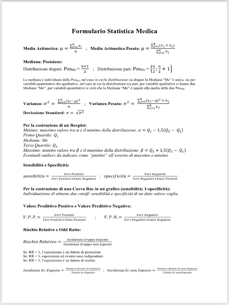 Formulario Statistica Medica | PDF