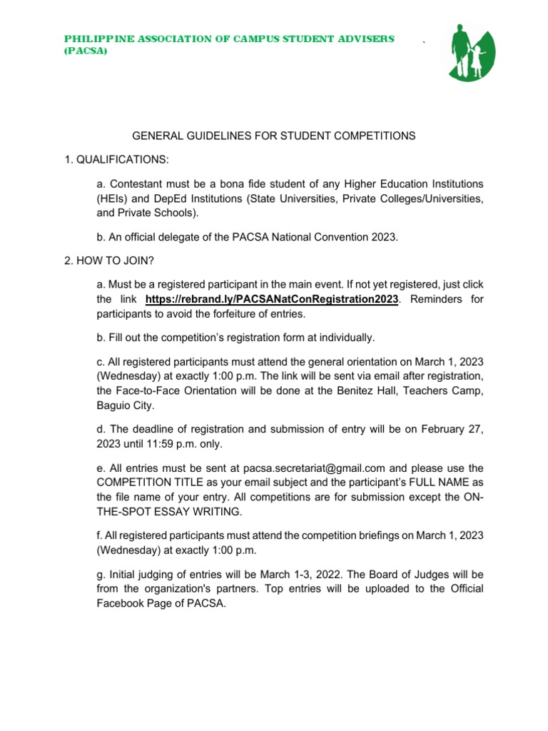 General Guidelines For Student Competitions | PDF | Data Analysis ...