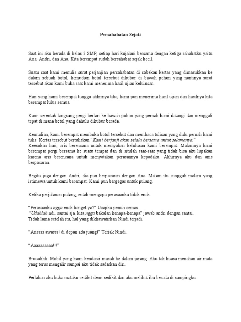 Cerpen Persahabatan Sejati | PDF