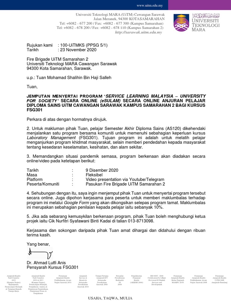 Surat Jemputan Contoh Untuk SULAM | PDF