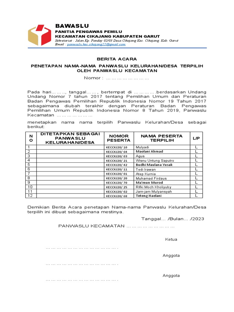 Berita Acara Penetapan PKD | PDF