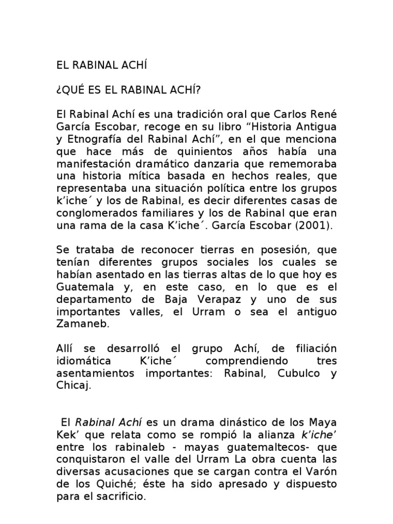 Drama Maya Rabinal Achí: Historia y Cultura | PDF | Guatemala | Personas