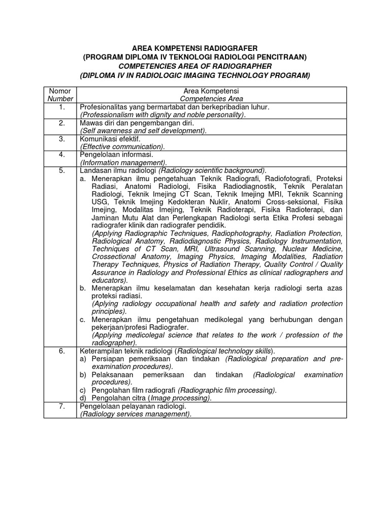 Area Kompetensi Radiografer Serkom D4 TRP | PDF