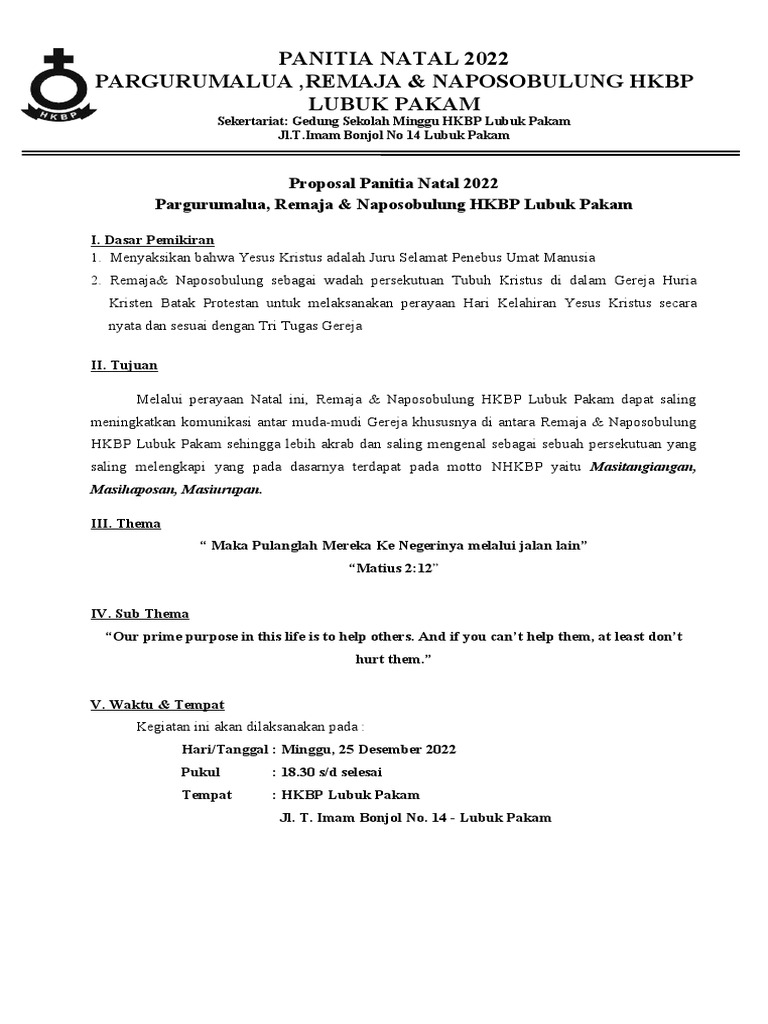 Proposal Natal Remaja HKBP 2022 | PDF