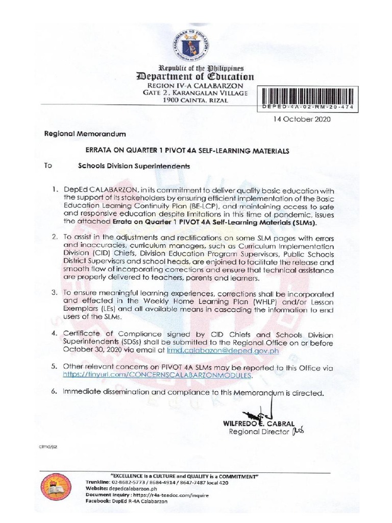 Errata First Quarter 2020 Region 4a Calabarzon | PDF | Sentence ...