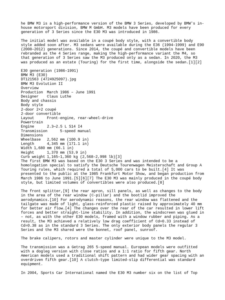 Bmw M3 Pdf Coupes Product Introductions