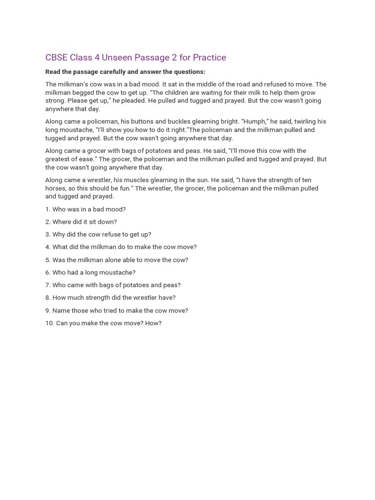 CBSE Class 4 Unseen Passage 2 For Practice | PDF