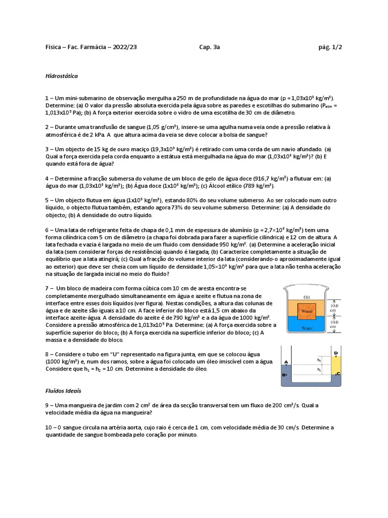 Problemas Cap 3a | PDF | Pressão | Densidade